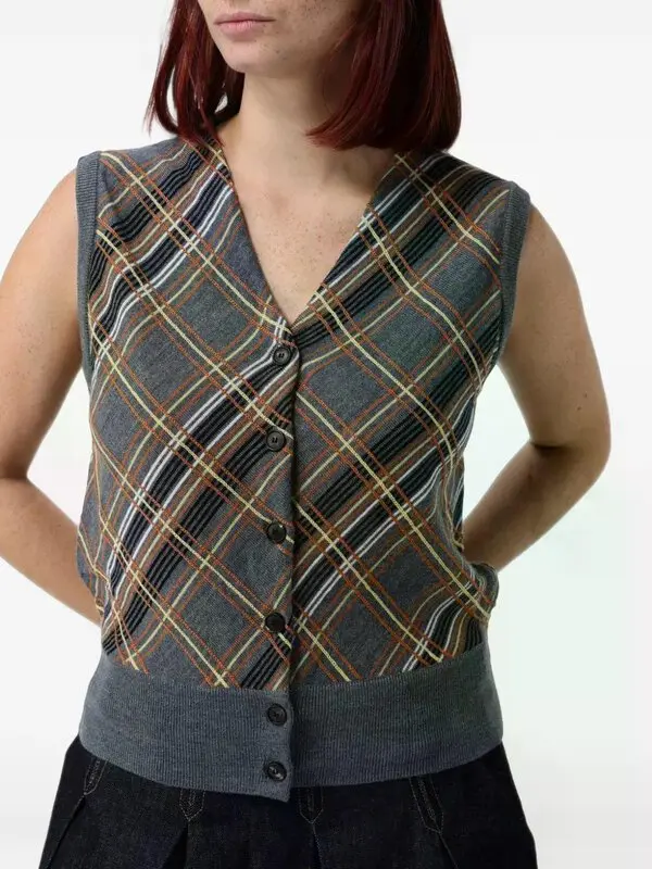 TELA Check-pattern Button-up Vest