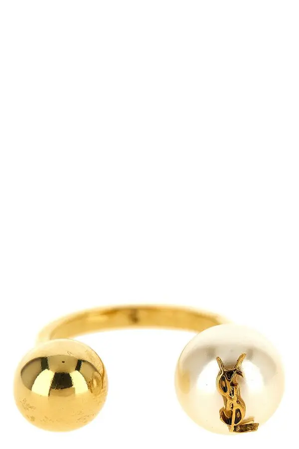 Saint Laurent Cassandre' Ring With Pearl And Sphere - White