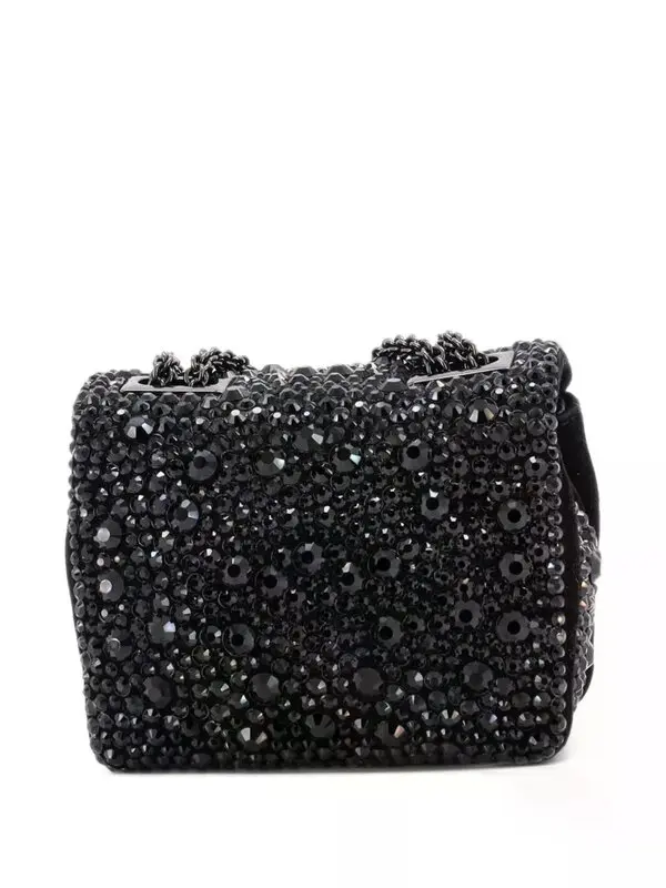 Valentino Garavani One Stud Chain Flap Bag Crystal Embellished Suede Micro Shoulder Bag