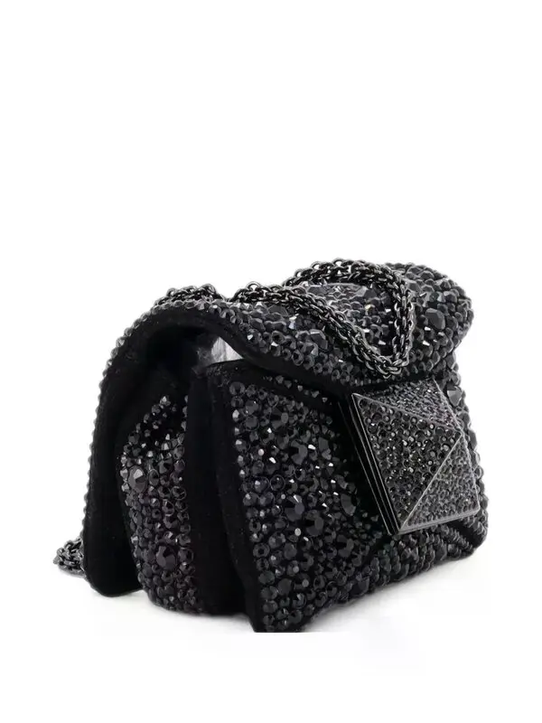 Valentino Garavani One Stud Chain Flap Bag Crystal Embellished Suede Micro Shoulder Bag