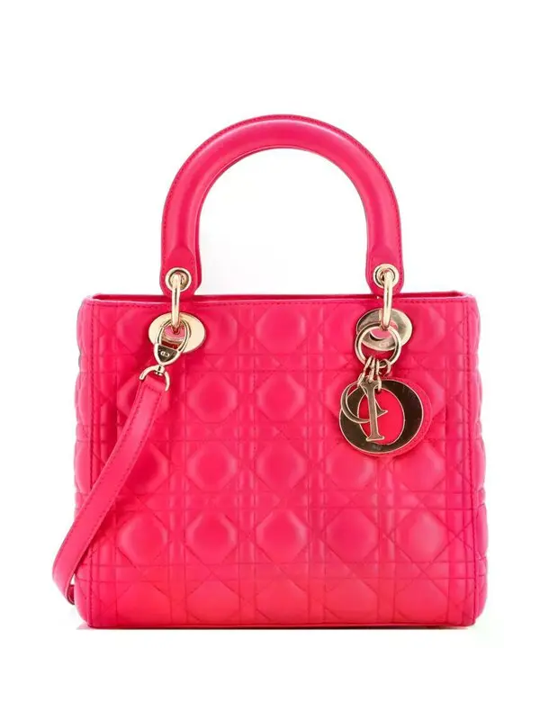 Dior Lady Bag Cannage Quilt Lambskin Medium Satchel - Pink