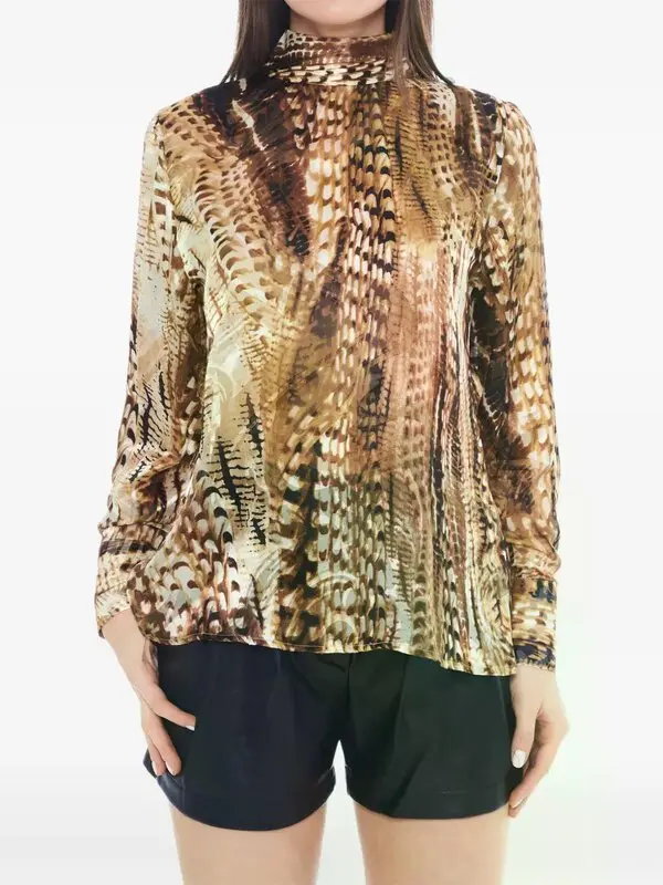 TESSITURA Flames Feather-print Silk Blouse