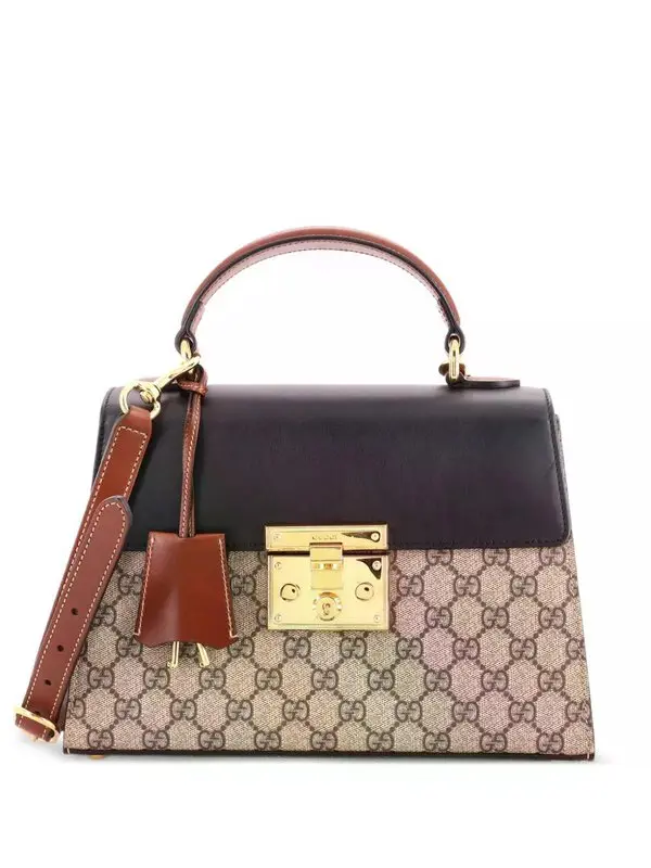 Gucci Padlock Top Handle Bag Gg Coated Canvas And Leather Small Satchel - Currant Monogram