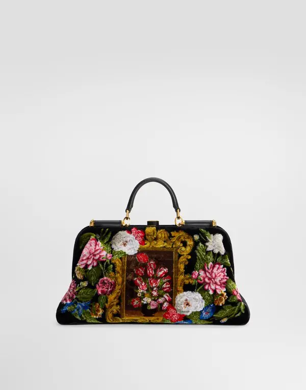 Dolce & Gabbana Large Grandma Handbag In Velvet Stitch Embroidery