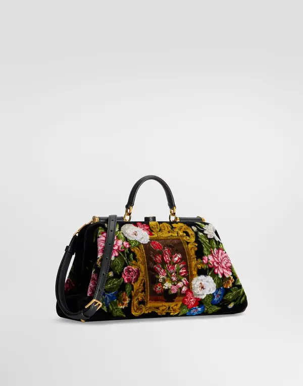 Dolce & Gabbana Large Grandma Handbag In Velvet Stitch Embroidery