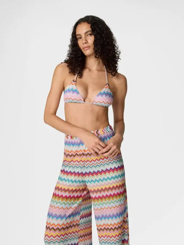 Missoni Beach Cover-up Pants In Lamé Viscose With Pixel-effect Zigzag Pattern