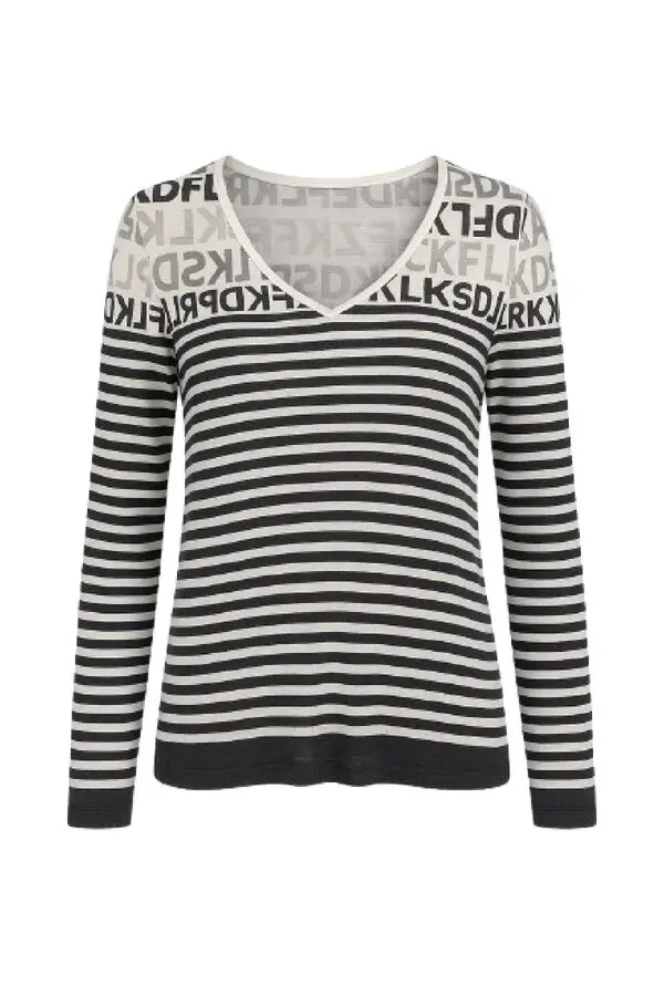 CONQUISTA Modern Monochrome Striped Knit Top