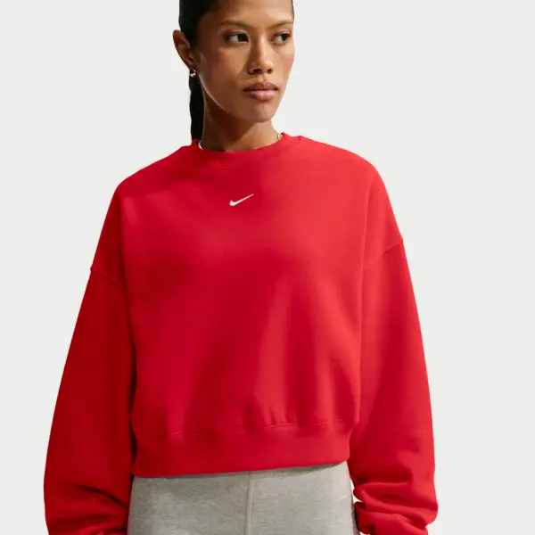 Nike Studio Fleece Weight Oversized Cropped Crew - Red