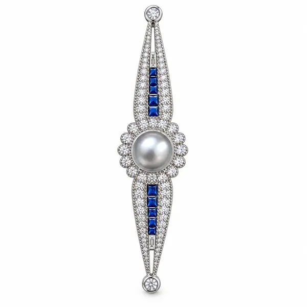 NINEMOO Nacre Gris Ligne Pearl Brooch - Silver