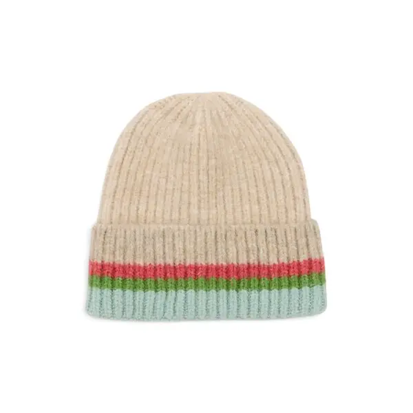 Saachi Striped Knit Beanie Natural Hat