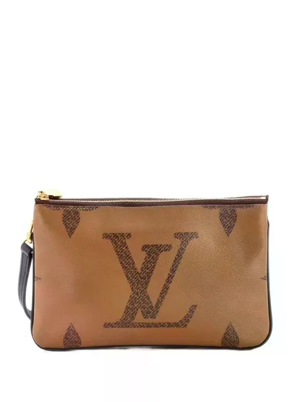 LOUIS VUITTON Double Zip Pochette Reverse Monogram Giant Clutch Bag - Brown