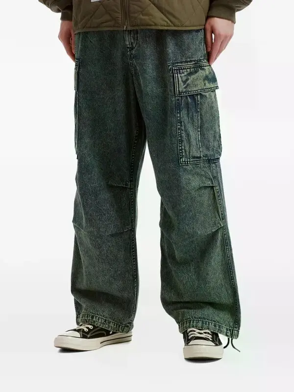 FINGERCROXX Acid-wash Effect Cargo-pockets Jeans