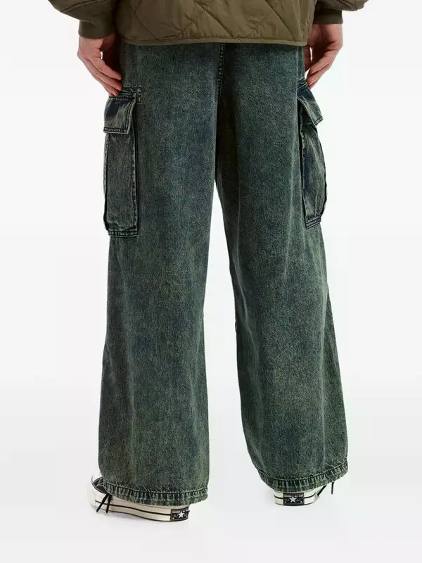 FINGERCROXX Acid-wash Effect Cargo-pockets Jeans