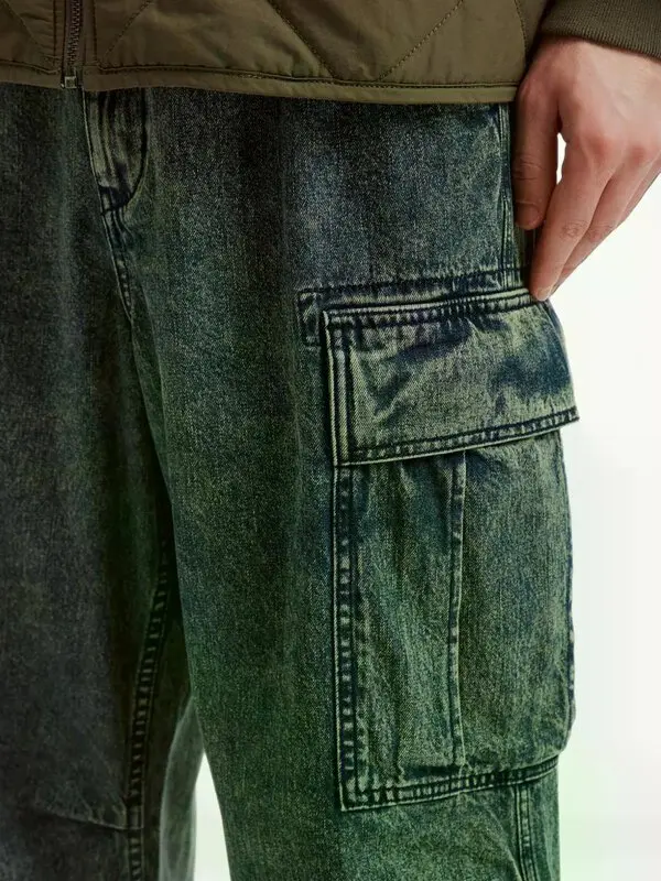 FINGERCROXX Acid-wash Effect Cargo-pockets Jeans