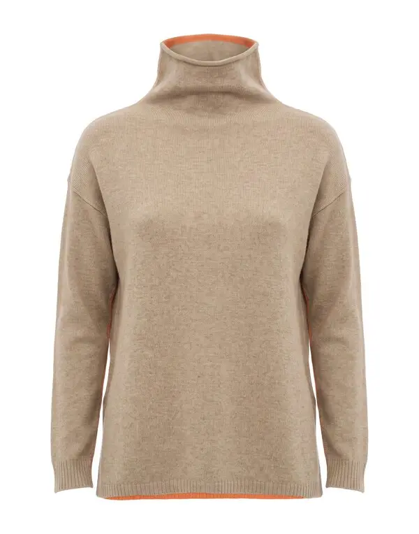 ARAGONA Turtleneck Taupe Size Cashmere