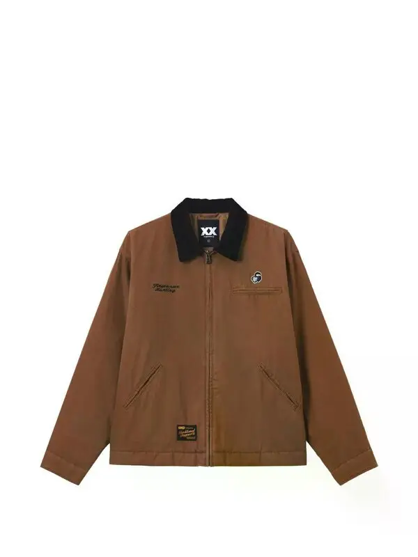 FINGERCROXX Corduroy-collar Zip-up Jacket - Brown