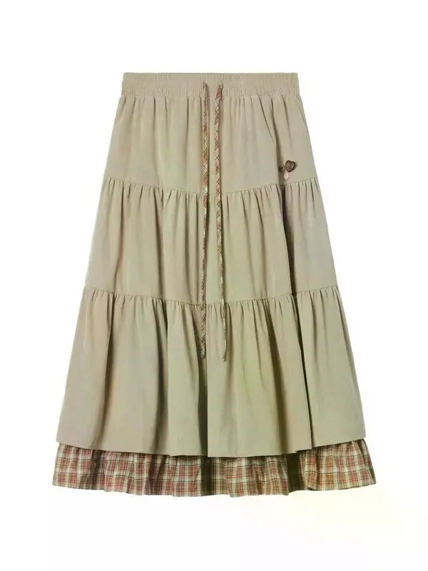 MINI CREAM Tiered Layered Midi Skirt - Neutrals