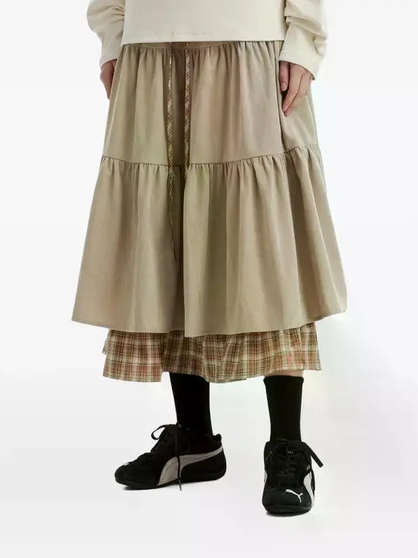 MINI CREAM Tiered Layered Midi Skirt