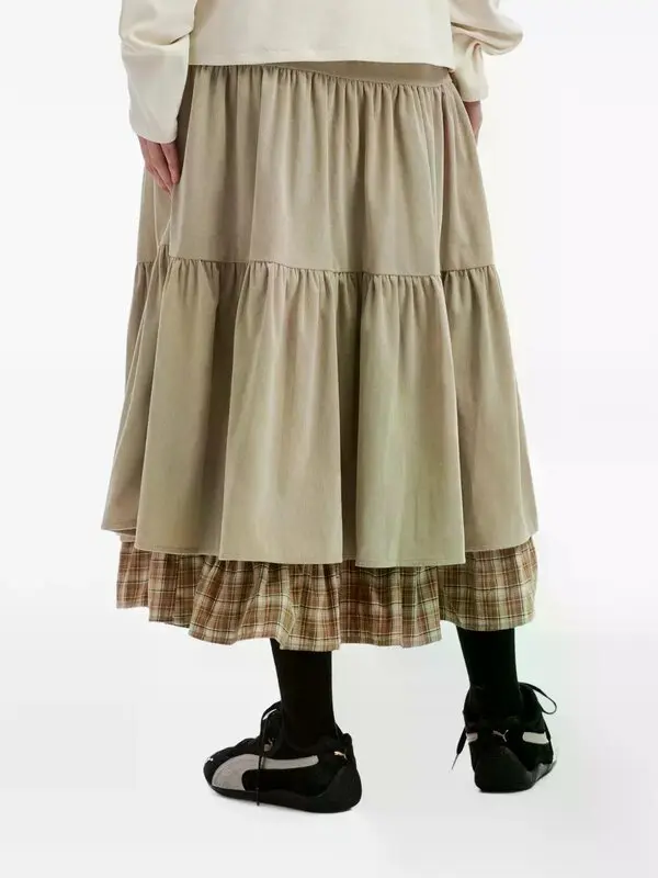 MINI CREAM Tiered Layered Midi Skirt