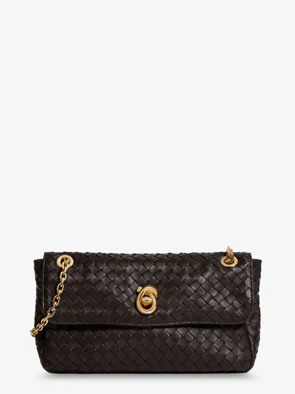 Bottega Veneta Madison Leather Crossbody Bag With Intrecciato Motif - Black