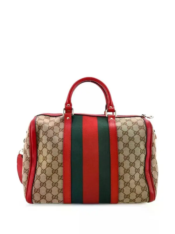 Gucci Vintage Web Boston Bag Gg Canvas Medium Satchel