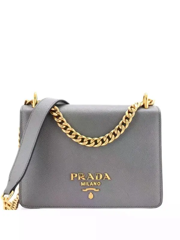 Prada Chain Flap Bag Saffiano Leather Small Crossbody Bag - Grey
