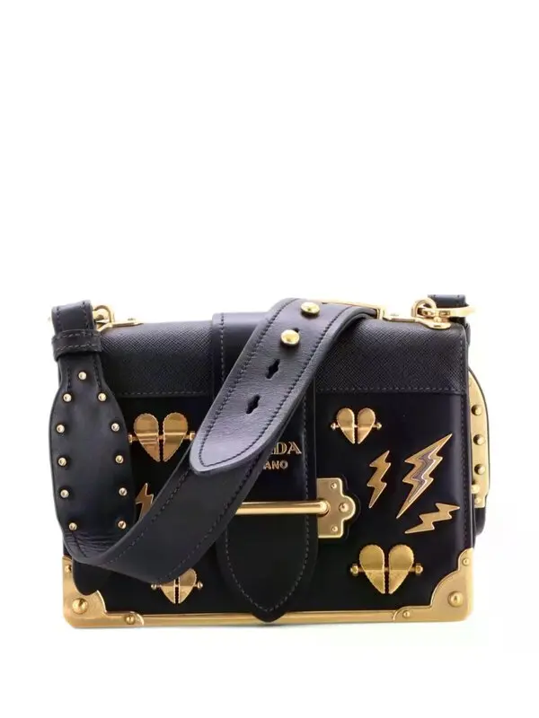 Prada Cahier Embellished Leather Small Crossbody Bag - Black