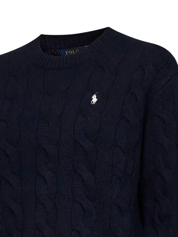 Polo Ralph Lauren Crewneck Cable-knit Wool And Cashmere Sweater In Nav