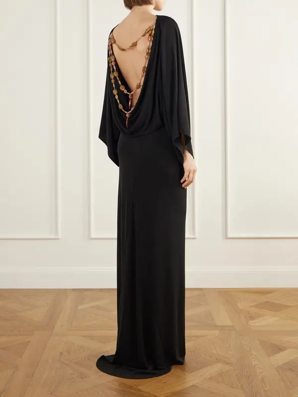 Cult Gaia Pallana Bead-embellished Open-back Stretch-jersey Maxi Dress
