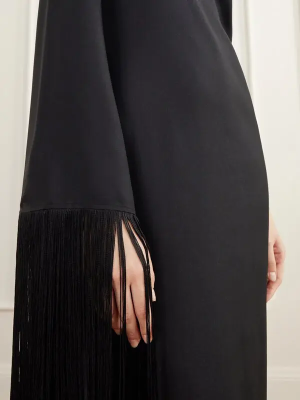 TALLER MARMO Viper One-shoulder Fringed Crepe Gown