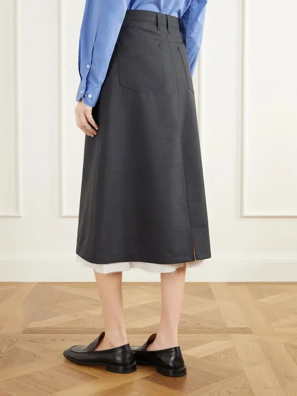 MFPEN Rivet Layered Wool-fresco Midi-skirt