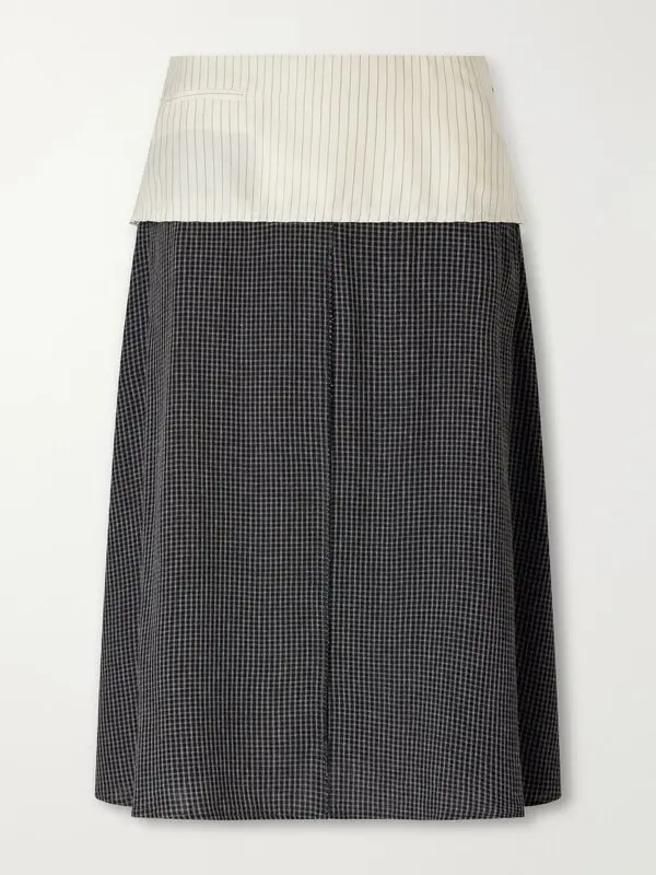 MFPEN Committee Pinstriped Checked Seersucker Midi Skirt - Gray