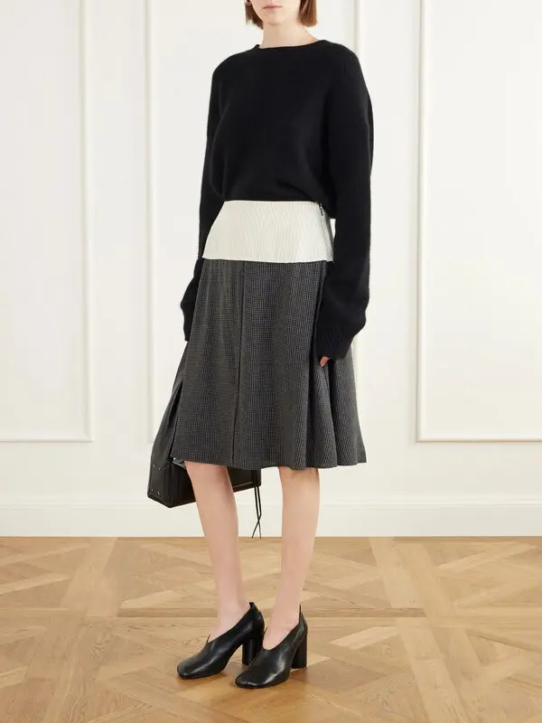 MFPEN Committee Pinstriped Checked Seersucker Midi Skirt