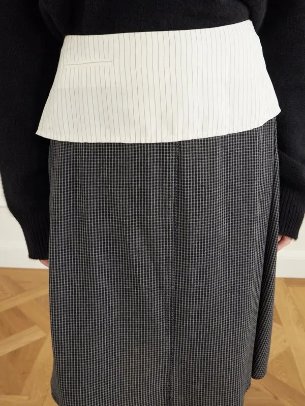 MFPEN Committee Pinstriped Checked Seersucker Midi Skirt