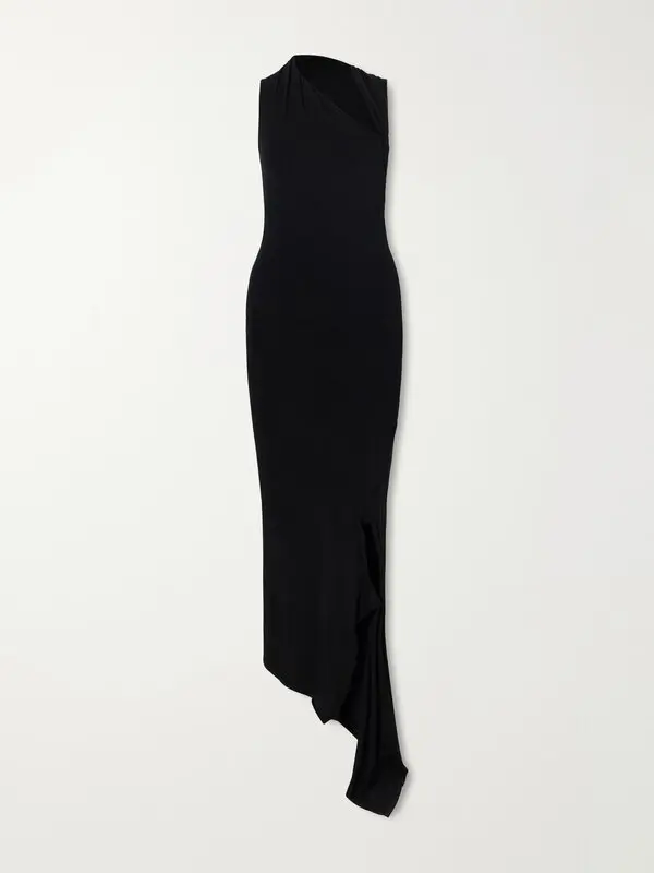 AARON ESH Asymmetric Twisted Stretch-jersey Midi Dress - Black