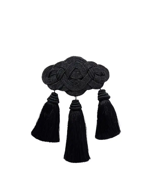 JENNIFER BEHR Olga Tasseled Embroidered Silk Hairclip - Black