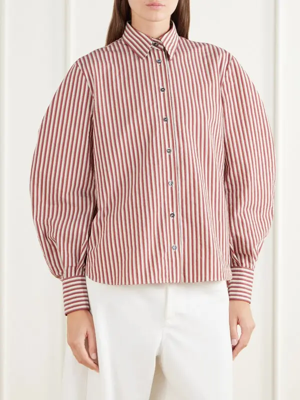 Brunello Cucinelli Bead-embellished Striped Cotton-blend Poplin Shirt