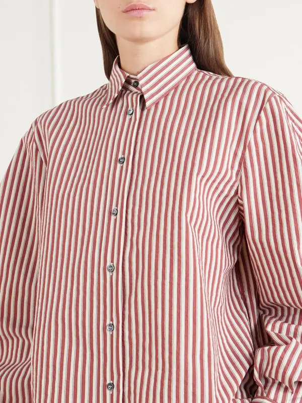 Brunello Cucinelli Bead-embellished Striped Cotton-blend Poplin Shirt