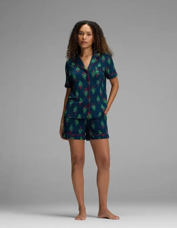 Cozy Earth Bamboo Stretch-knit Short Sleeve Shirt Pajama Set - Olive