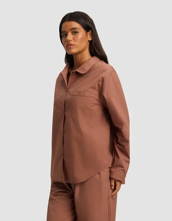 Cozy Earth Sutton Long Sleeve Shirt Pajama Top - Saddle