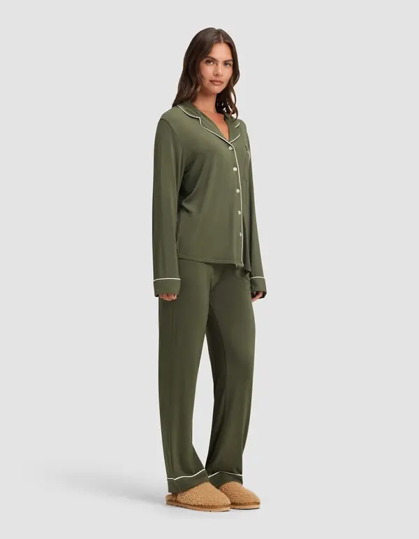 Cozy Earth Bamboo Stretch-knit Long Sleeve Shirt Pajama Set - Olive