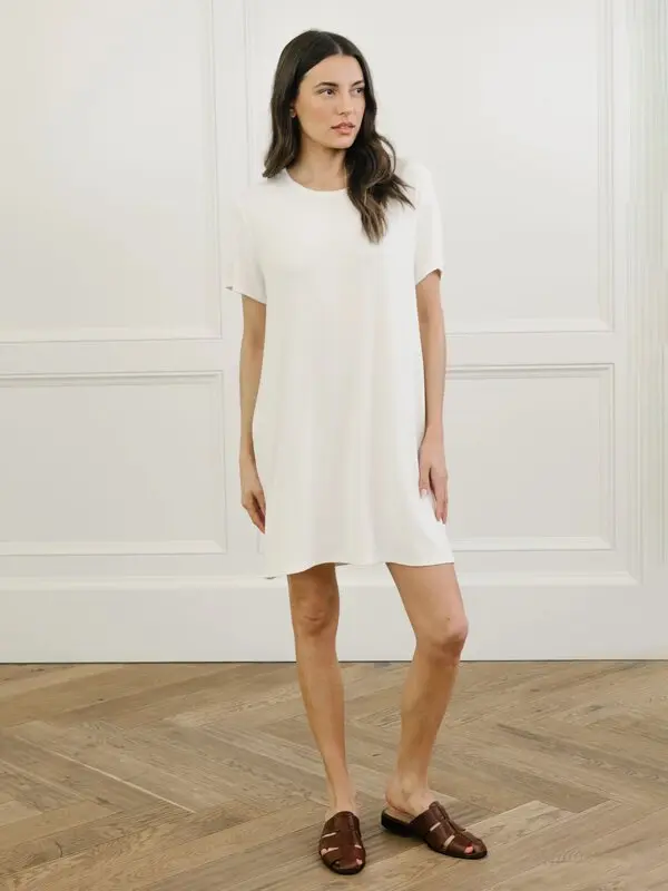 Cozy Earth Bamboo Rib-knit Boyfriend Sleep Dress - Ivory