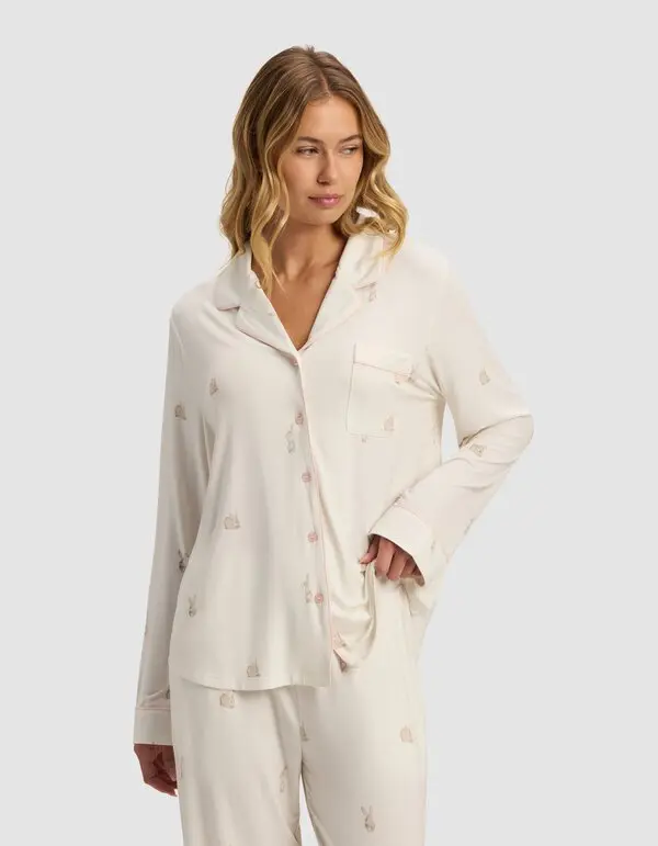 Cozy Earth Bamboo Stretch-knit Long Sleeve Shirt Pajama Top - Easter