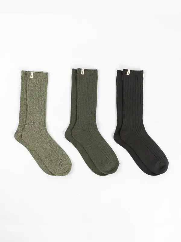 Cozy Earth Plush Lounge Calf Socks 3-pack - Pine/olive/juniper