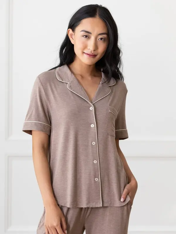 Cozy Earth Bamboo Stretch-knit Short Sleeve Shirt Pajama Top - Walnut