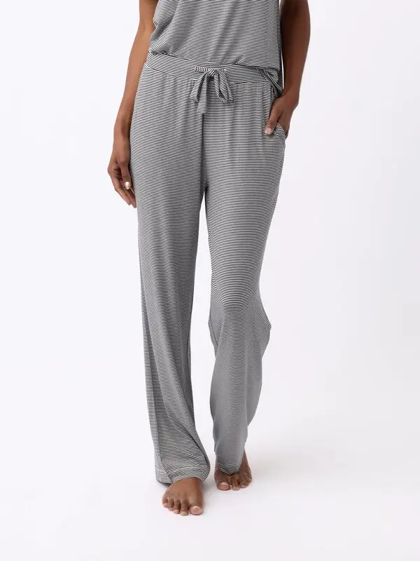 Cozy Earth Bamboo Stretch-knit Pants - Eclipse Mini Stripe