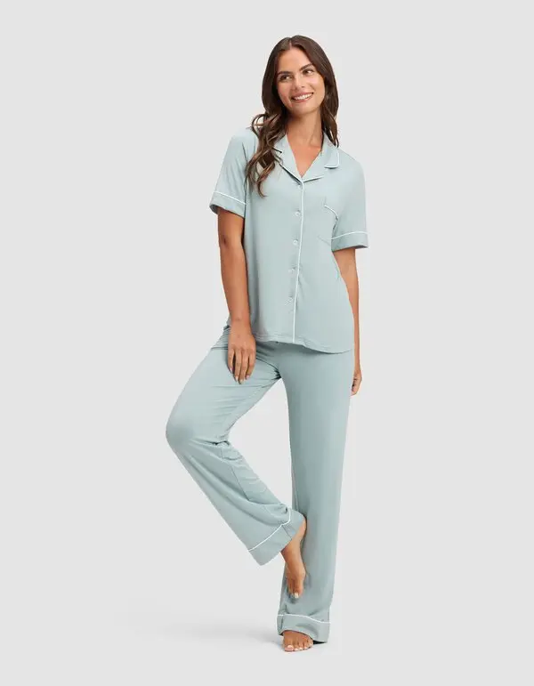 Cozy Earth Bamboo Stretch-knit Short Sleeve Shirt & Pants Pajama Set - Brook
