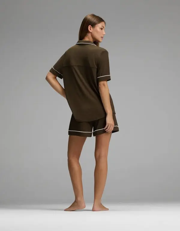 Cozy Earth Bamboo Rib-knit Classic Short Sleeve Shirt Pajama Set - Espresso