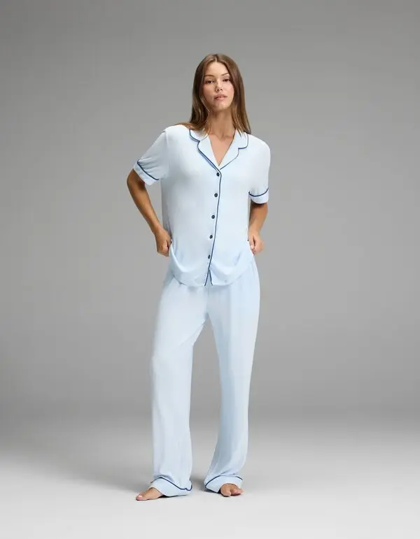 Cozy Earth Bamboo Rib-knit Classic Short Sleeve Shirt & Pants Pajama Set - Frost