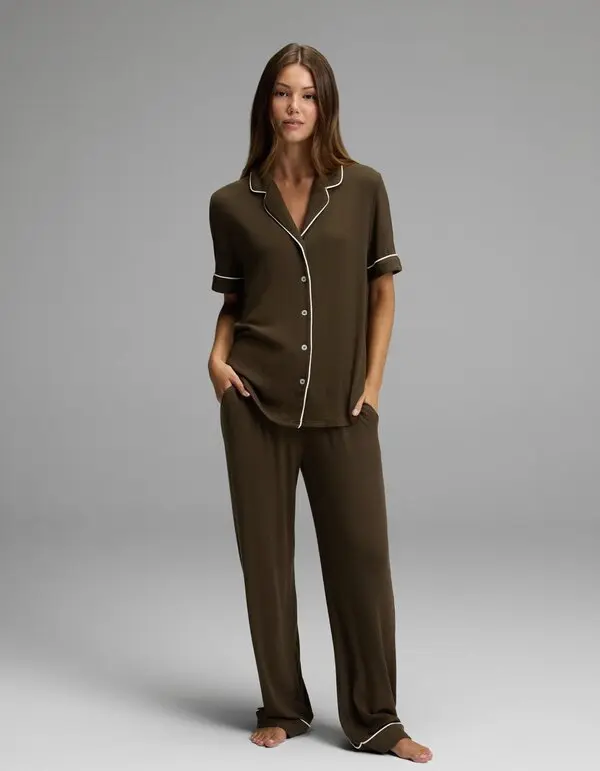Cozy Earth Bamboo Rib-knit Classic Short Sleeve Shirt & Pants Pajama Set - Frost